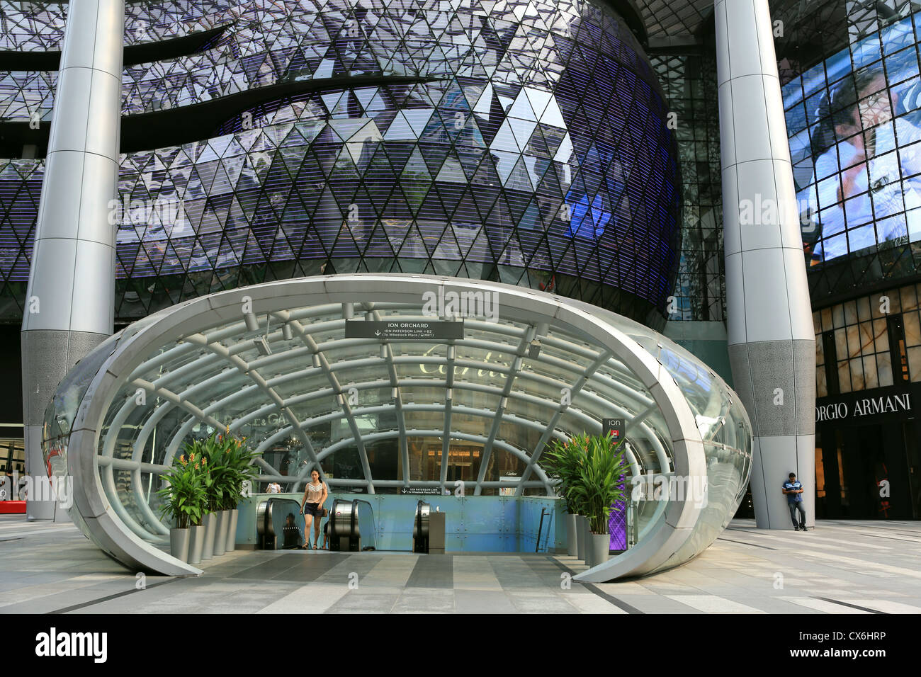 Entrance to underground shopping complex and MRT at ION Orchard in ...