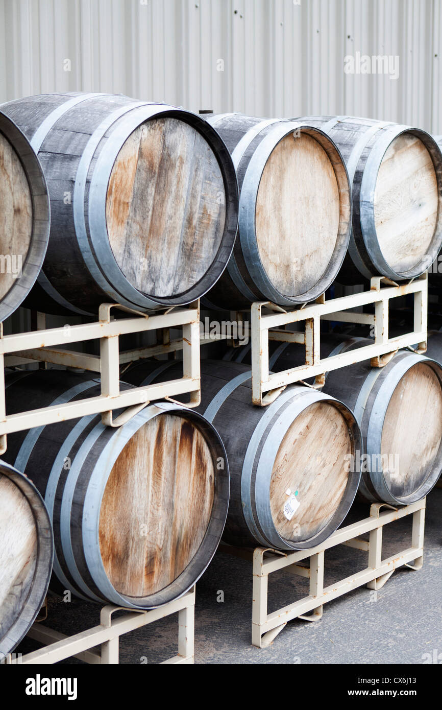 Stacked wine barrels at a winery Stock Photo - Alamy