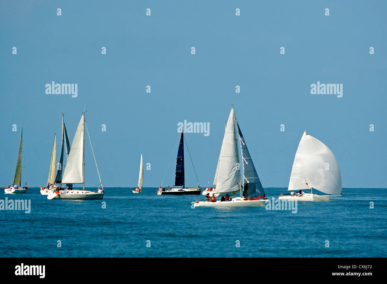 Start of a sailing regatta. The sailing yachts compete in speed Stock ...