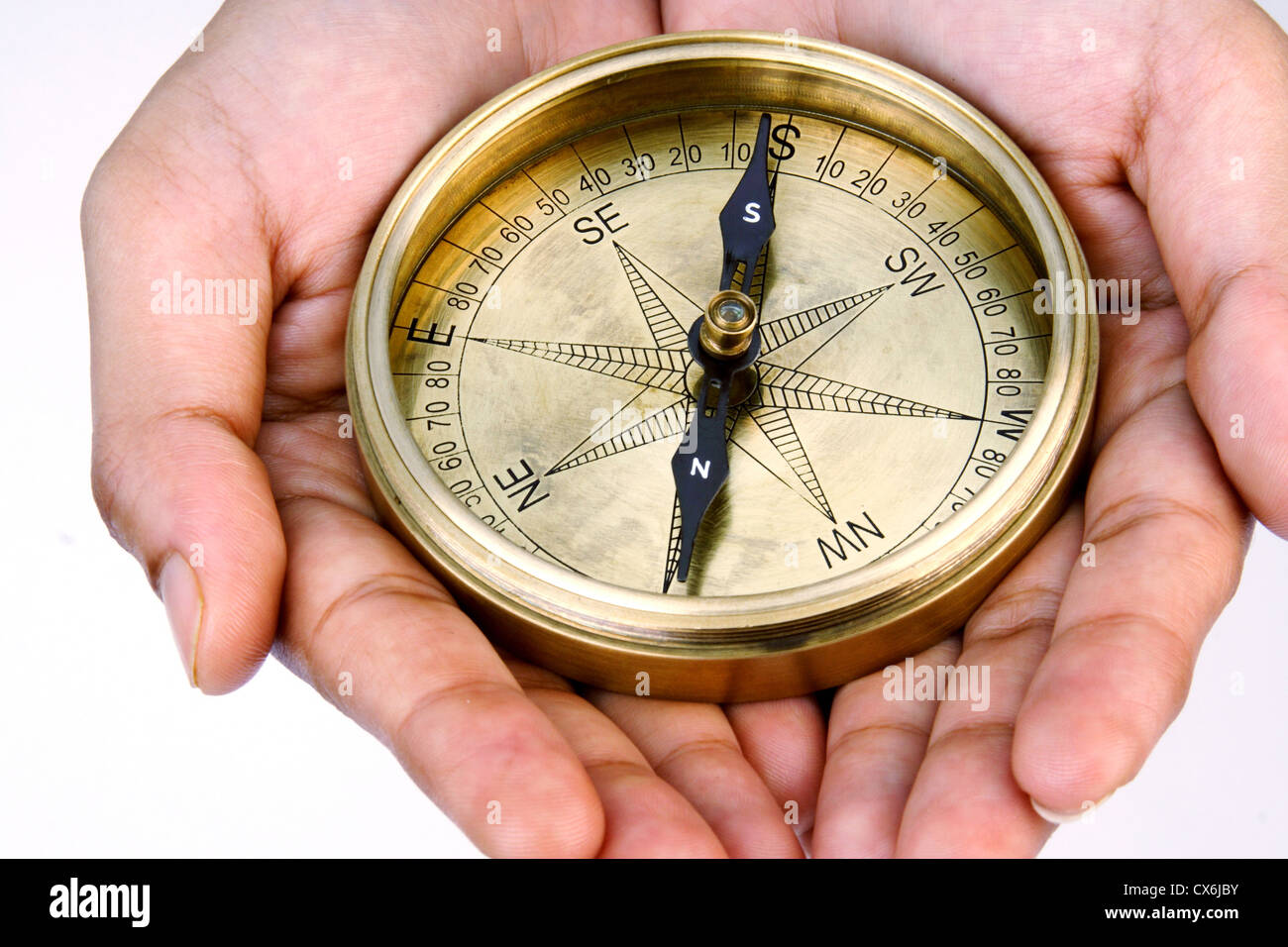 Old Navigational compass in the hands Stock Photo - Alamy