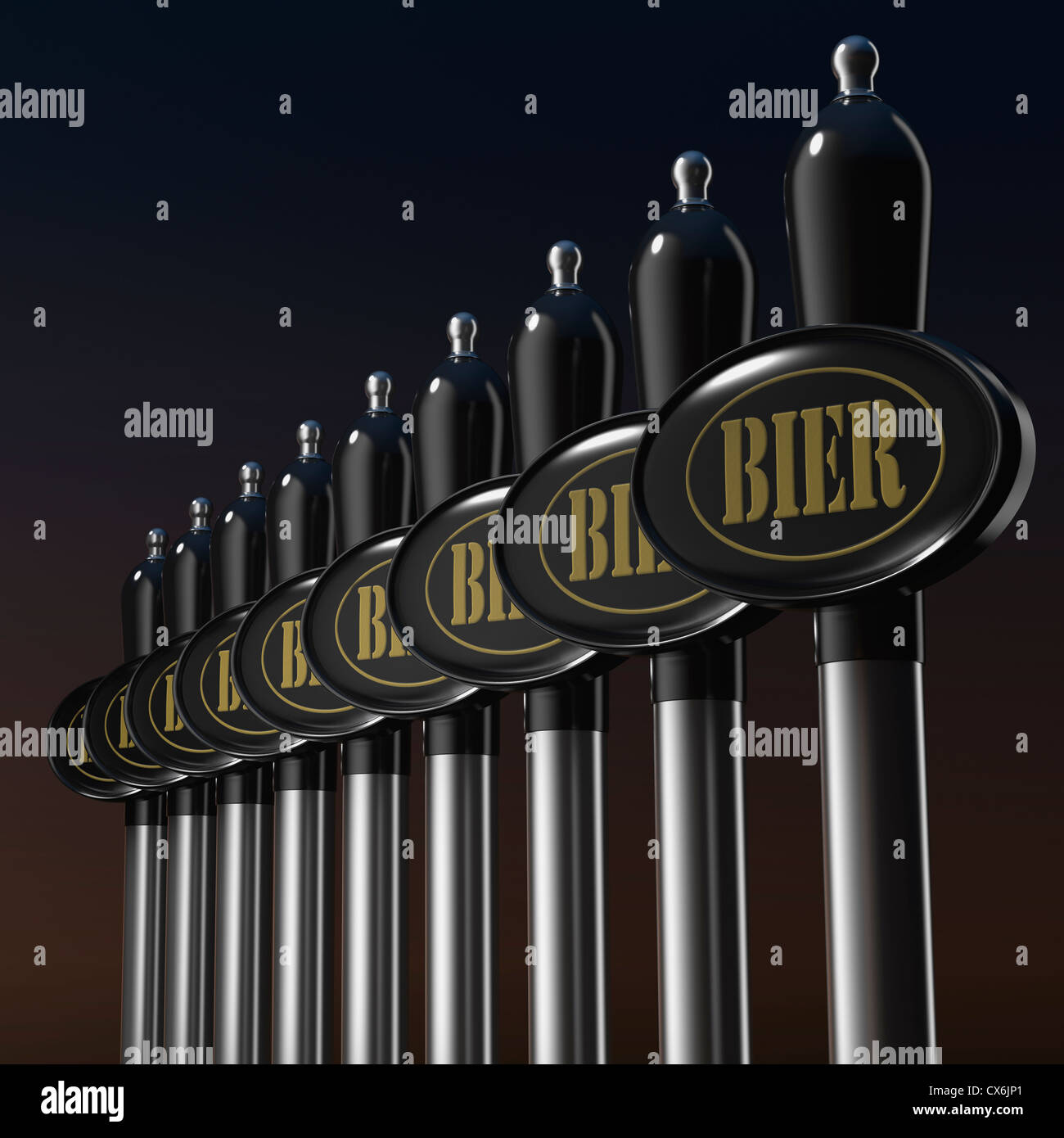 Traditional beer tap dispenser with word BEER written in German on ...