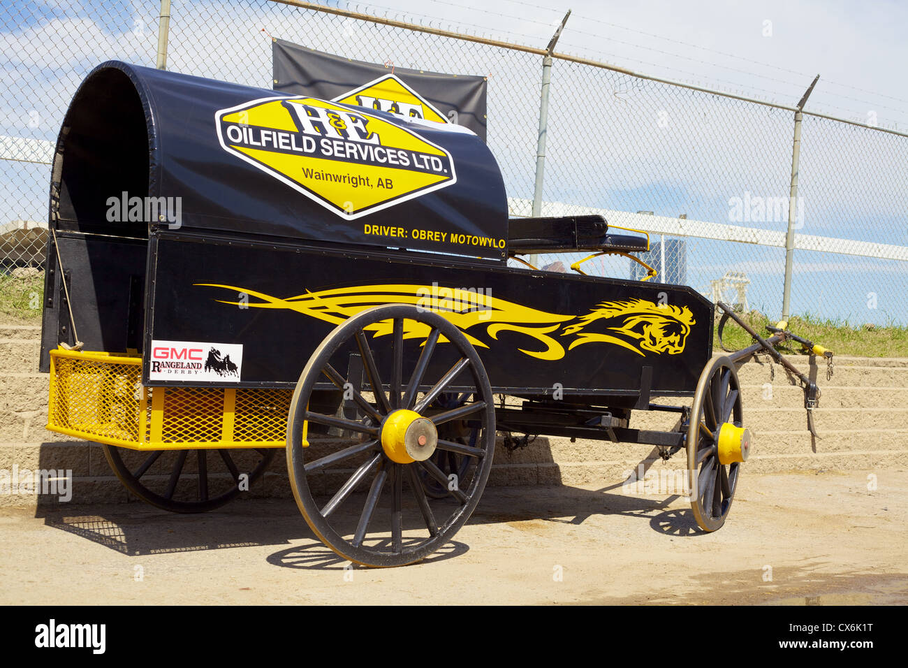A wagon inside the back area of Calgary stampede Stock Photo - Alamy