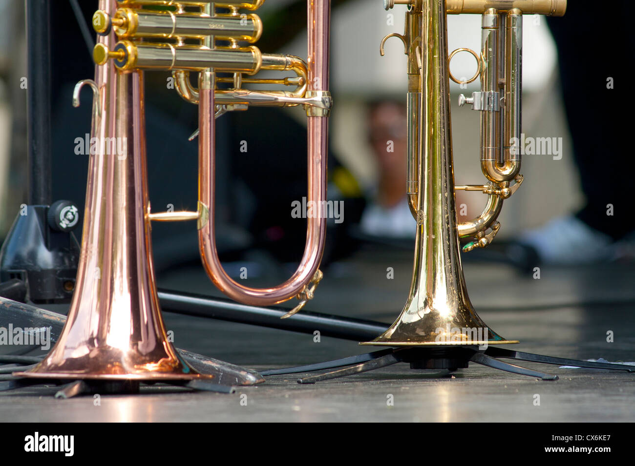Trumpets on Stands on Sunfest stage Stock Photo - Alamy