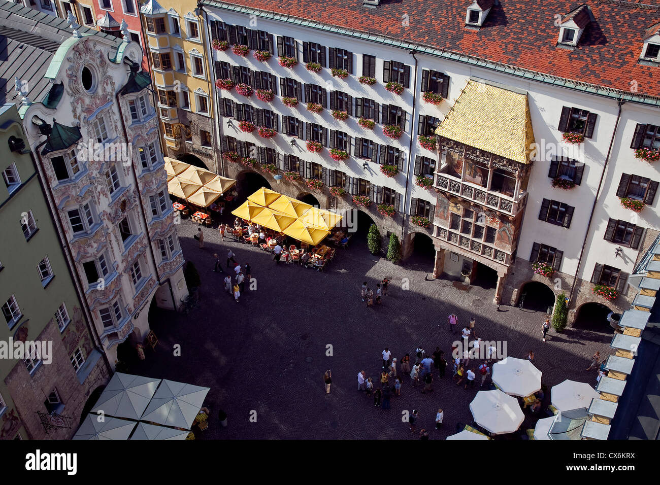 Aerial view of the Golden Roof, a medieval royal box in the Old Town in ...