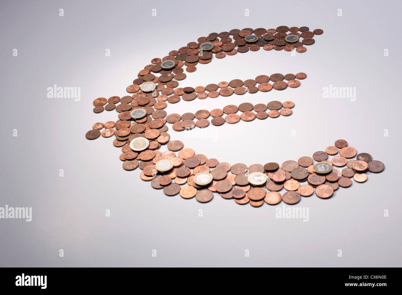 European Union coins arranged into a Euro symbol Stock Photo - Alamy