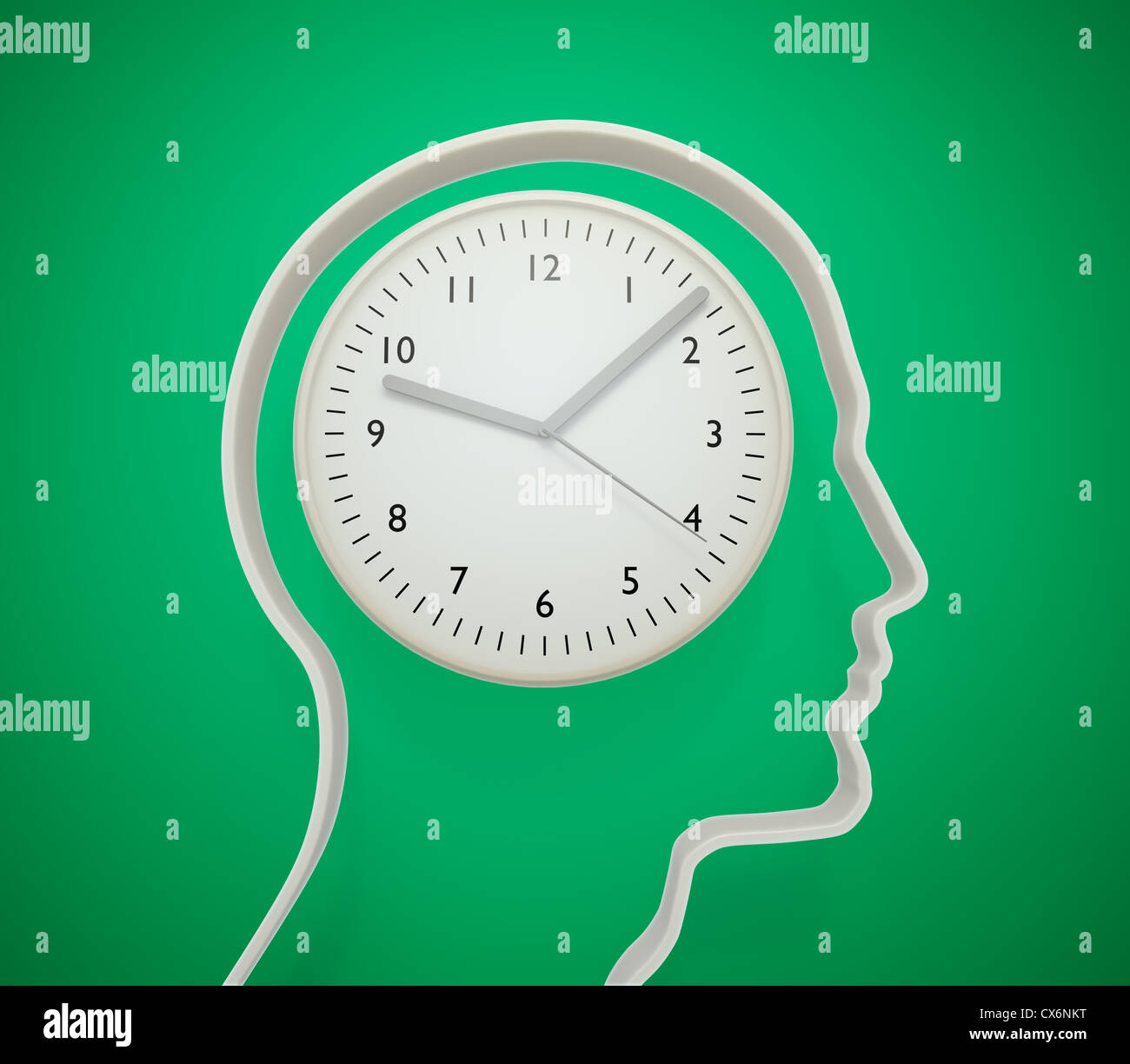 Head outline with a clock inside Stock Photo - Alamy