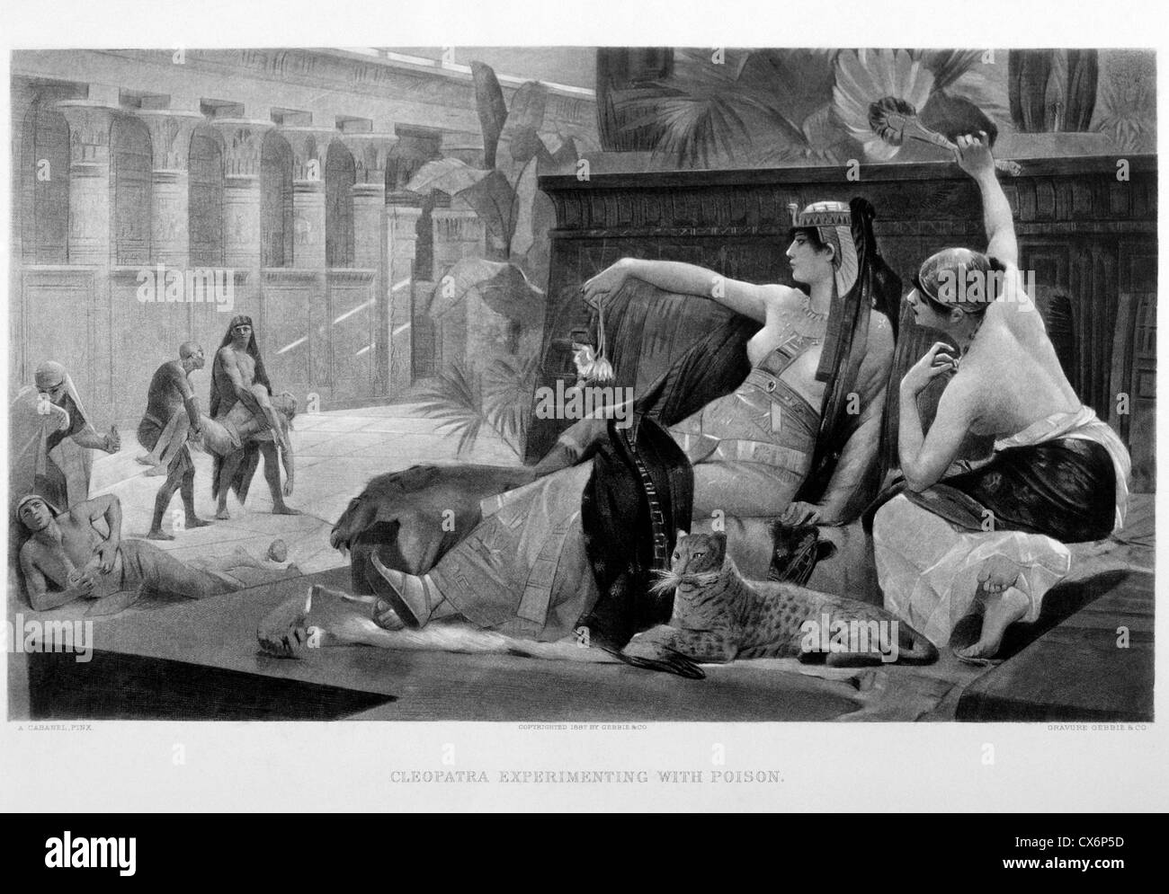 Cleopatra Experiments with Poison, 19th Century Engraving Stock Photo ...