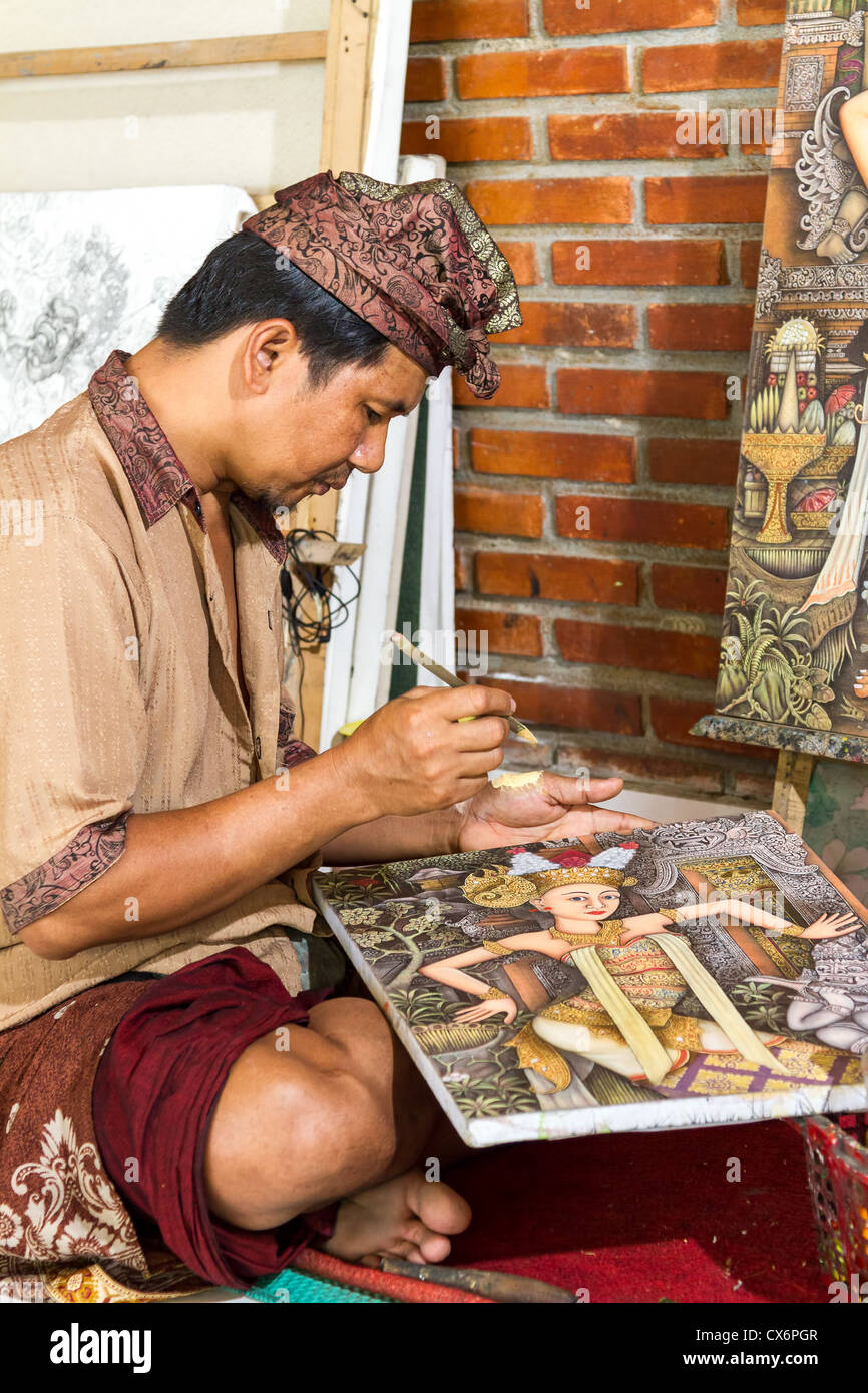 Painter drawing on easel in gallery, Ubud, Bali, Indonesia Stock Photo ...