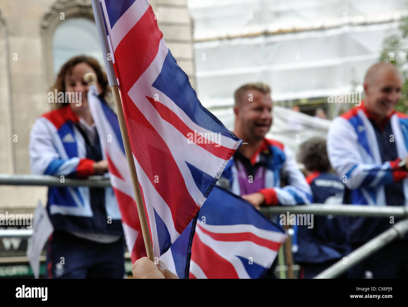 Union flag on The London 2012 Medal Winners Parade with Rebecca ...