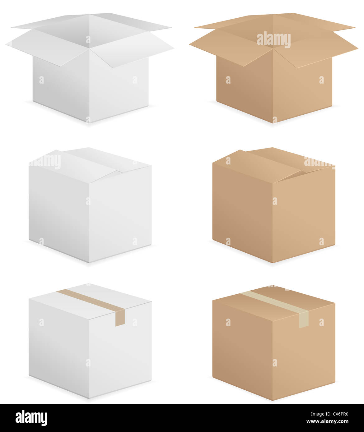Cardboard box set on white background Stock Photo - Alamy