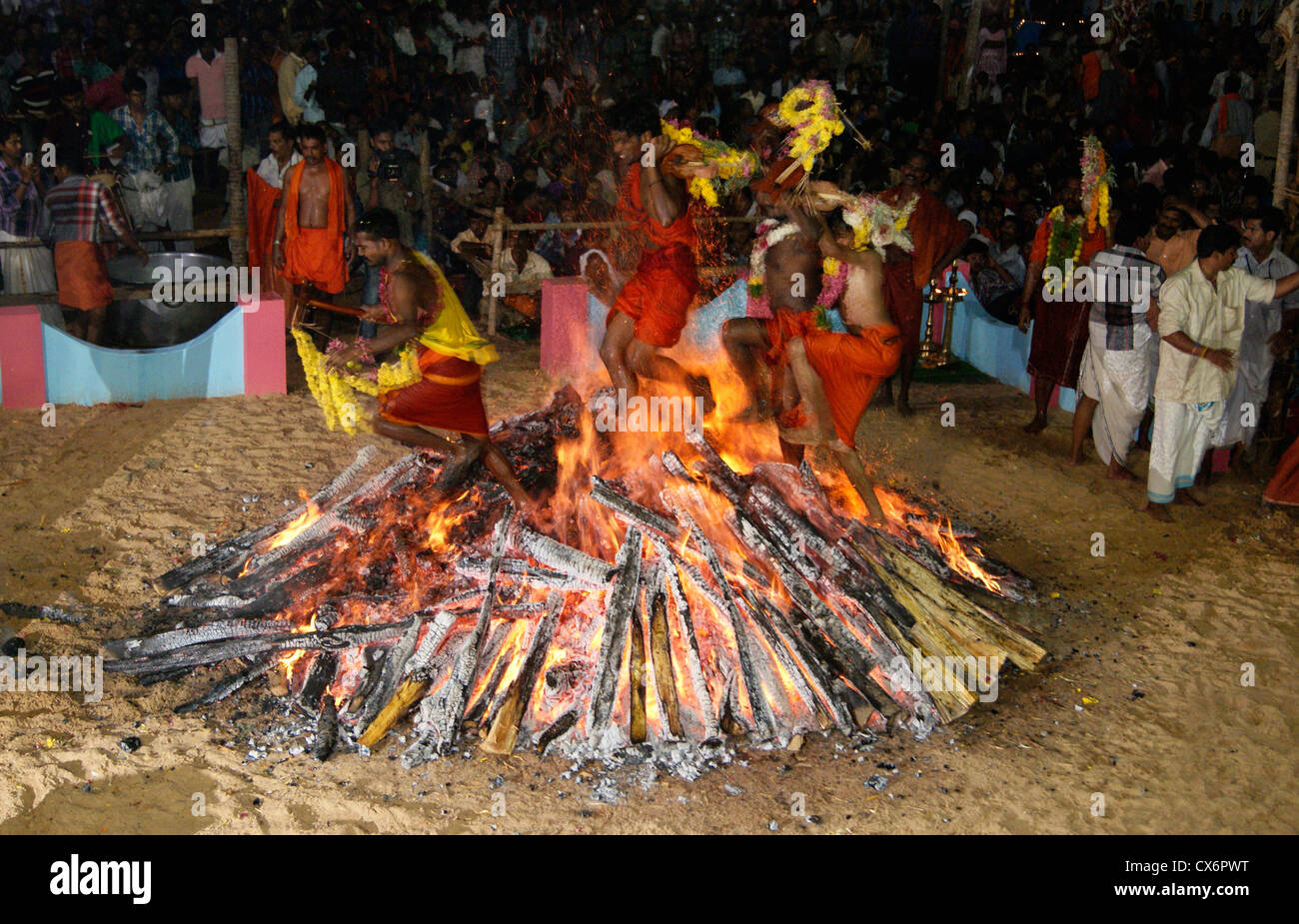 Fire walking Rituals,Lot of people Simultaneously Walking through the ...