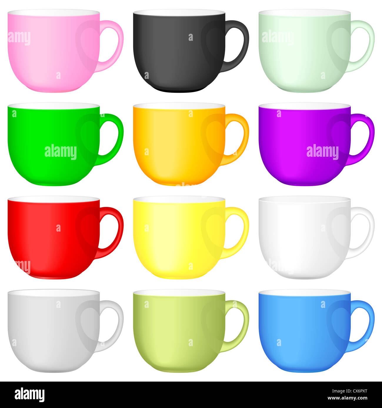 Color coffee cups on white background Stock Photo - Alamy