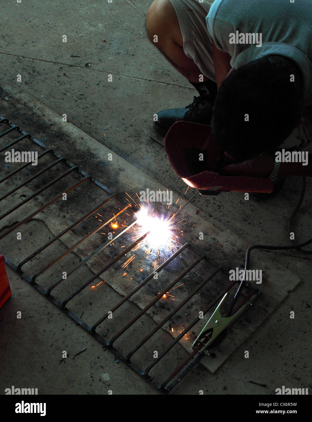 electric welding connecting square bar metal Stock Photo - Alamy