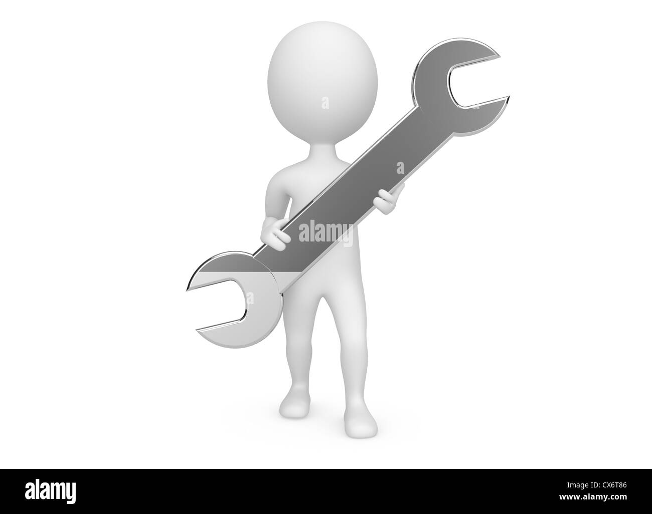 3d humanoid character hold a hand wrench tool Stock Photo - Alamy