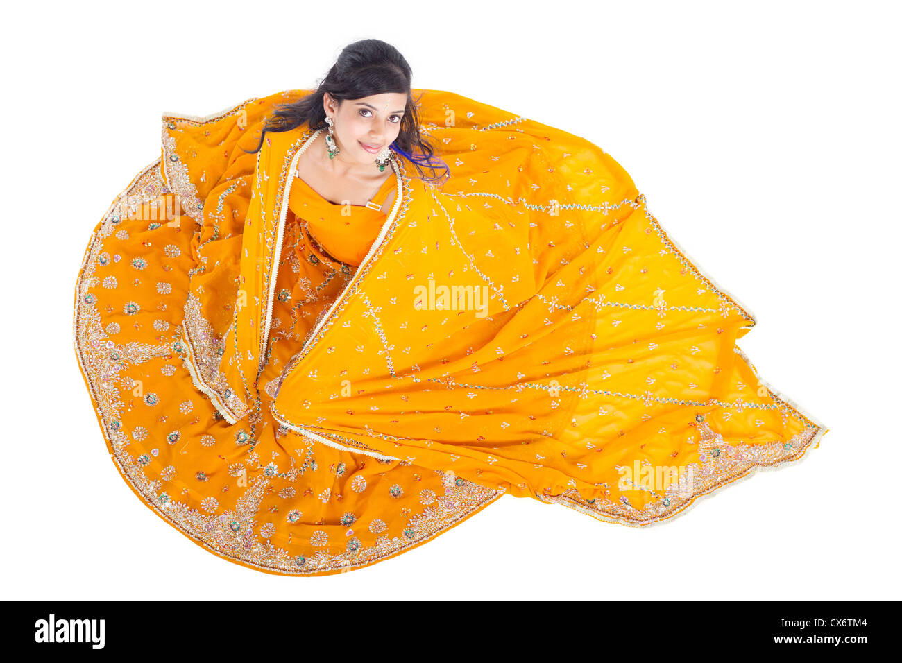 overhead view of Indian woman in traditional clothing sari Stock Photo ...