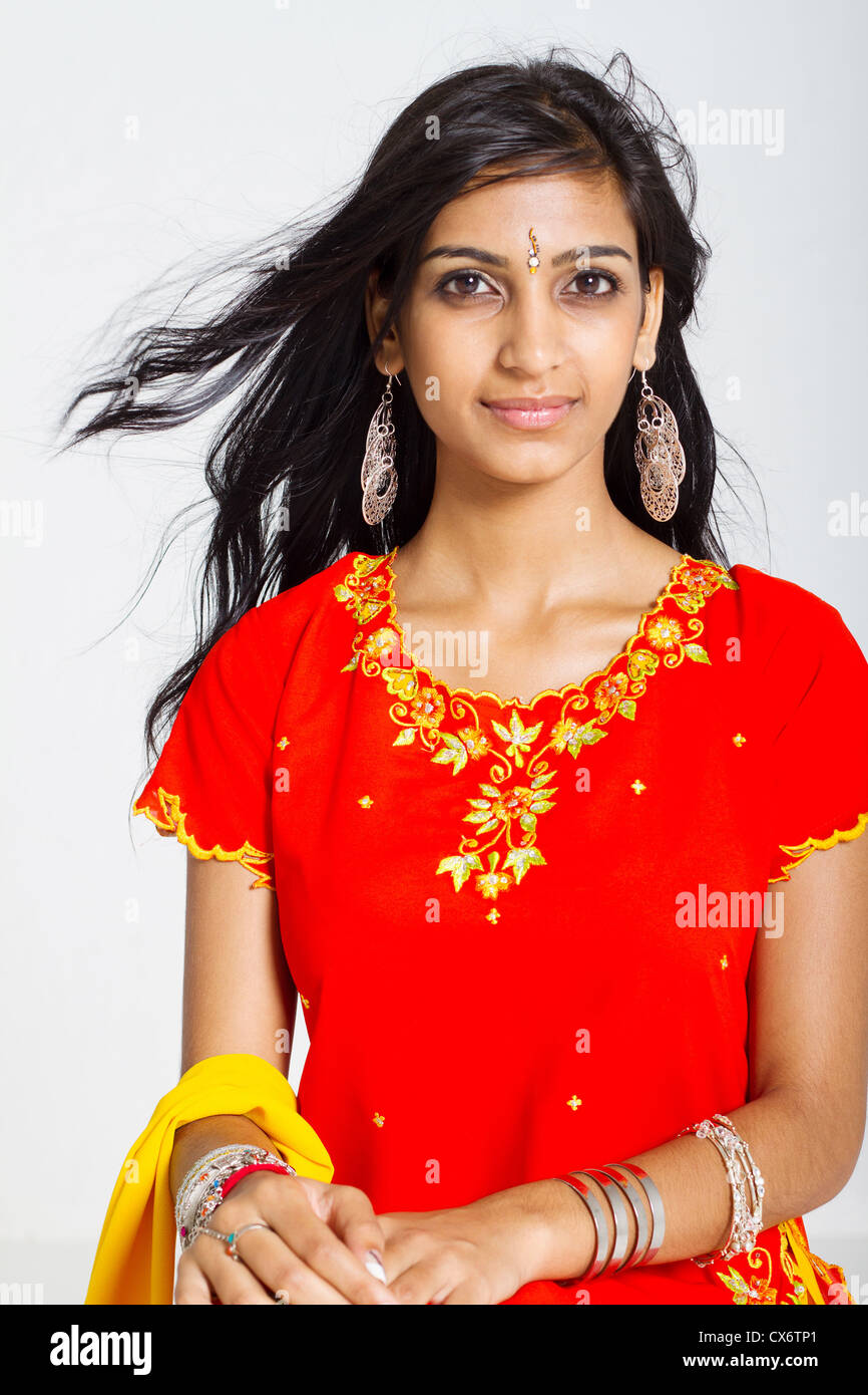 beautiful indian woman wearing traditional sari studio portrait Stock ...
