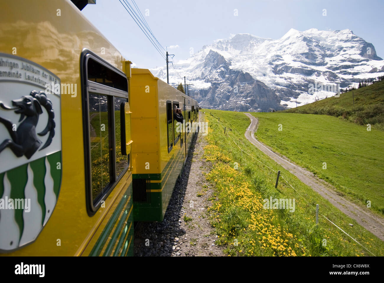 A funicular train in Switzerland's Alps Stock Photo - Alamy
