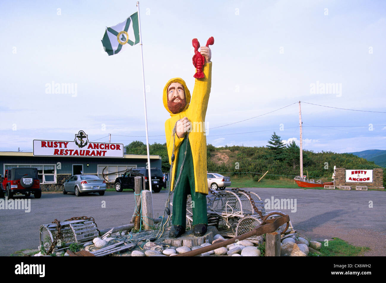 Lobster Fisherman Folk Art Statue at Pleasant Bay, along the Cabot ...