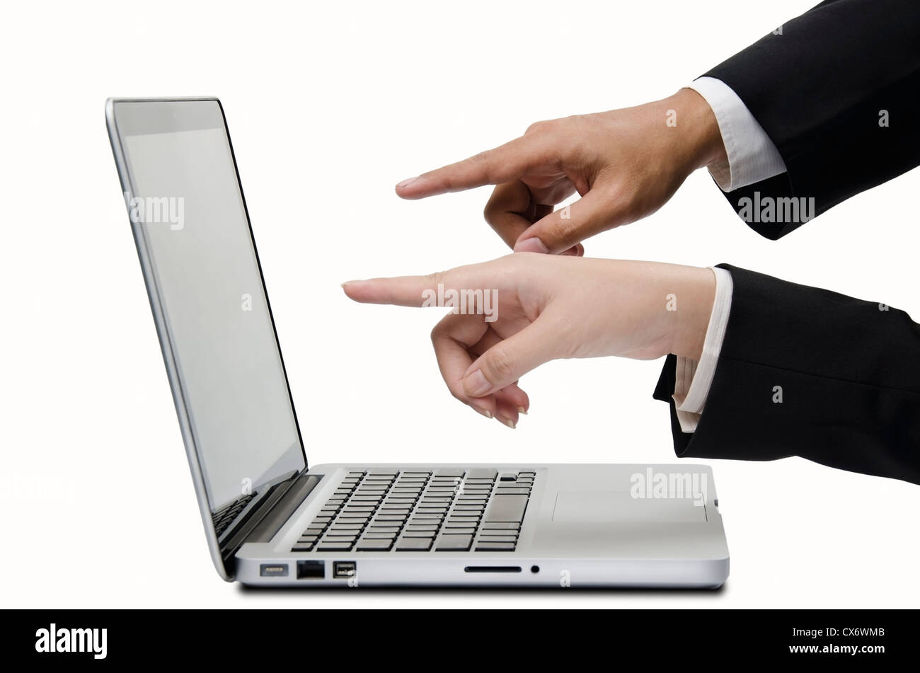 pointing to laptop Stock Photo - Alamy