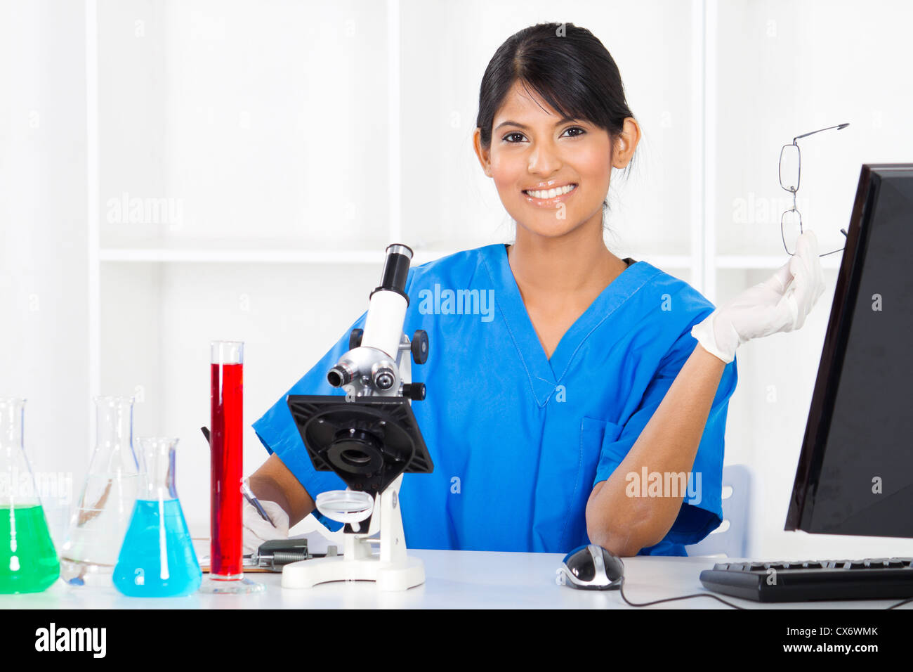 pretty indian female science researcher in lab Stock Photo - Alamy