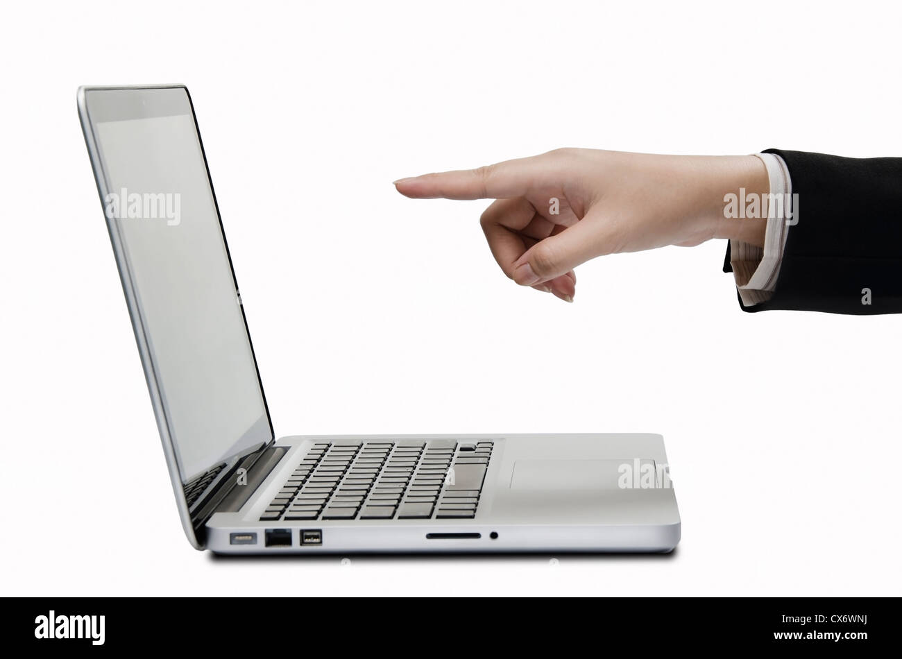 pointing to computer Stock Photo - Alamy