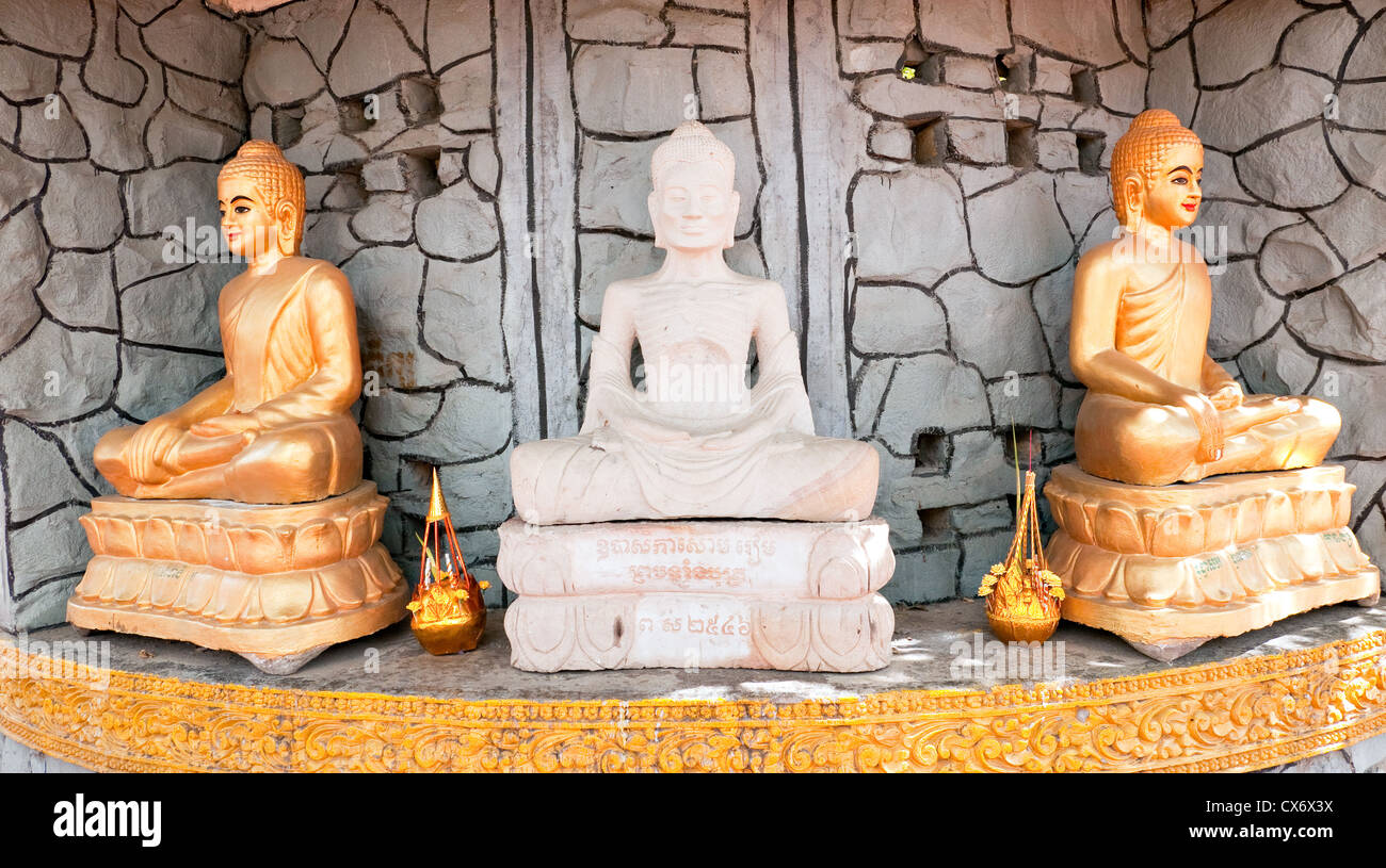 Three Buddha images at Wat Svay Dang Kum in Phnom Penh, Cambodia Stock ...