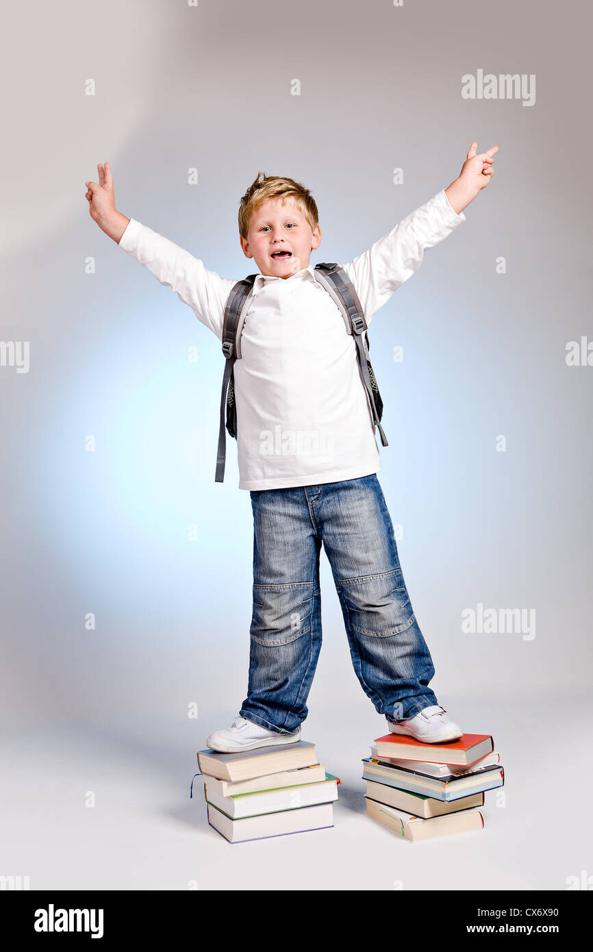 a first grader school boy with school bag Stock Photo - Alamy