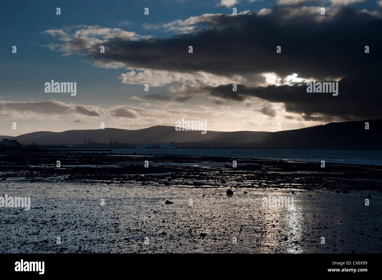 Dusk with rain storm clouds over Belfast Lough from Holywood Stock ...