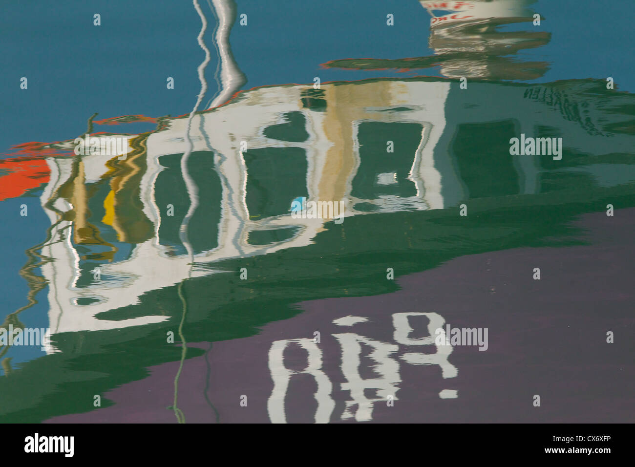 Abstract Reflection of a Fishing Boat in Folkestone Harbour, Kent ...