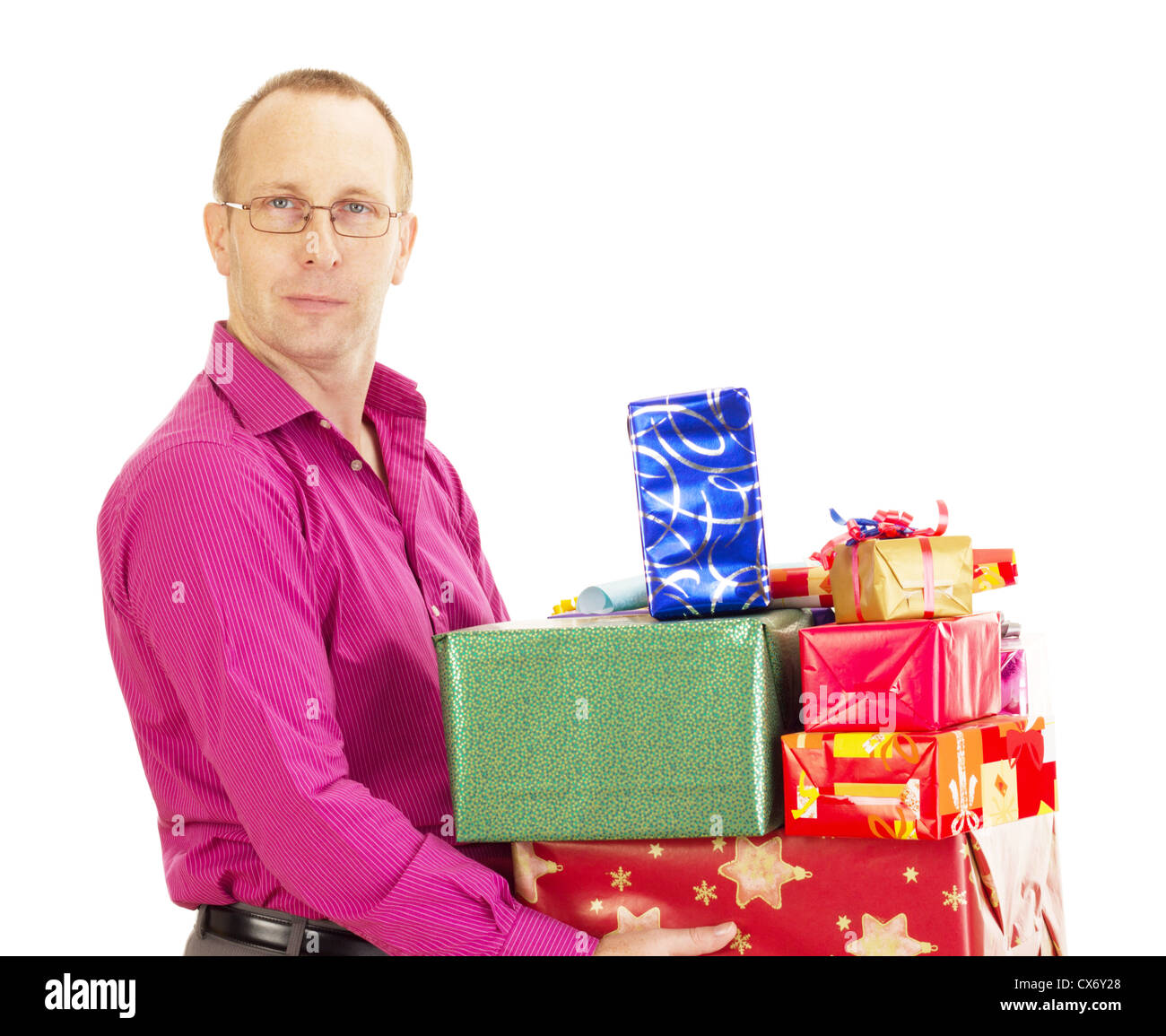 Business person with a lot of gifts Stock Photo - Alamy