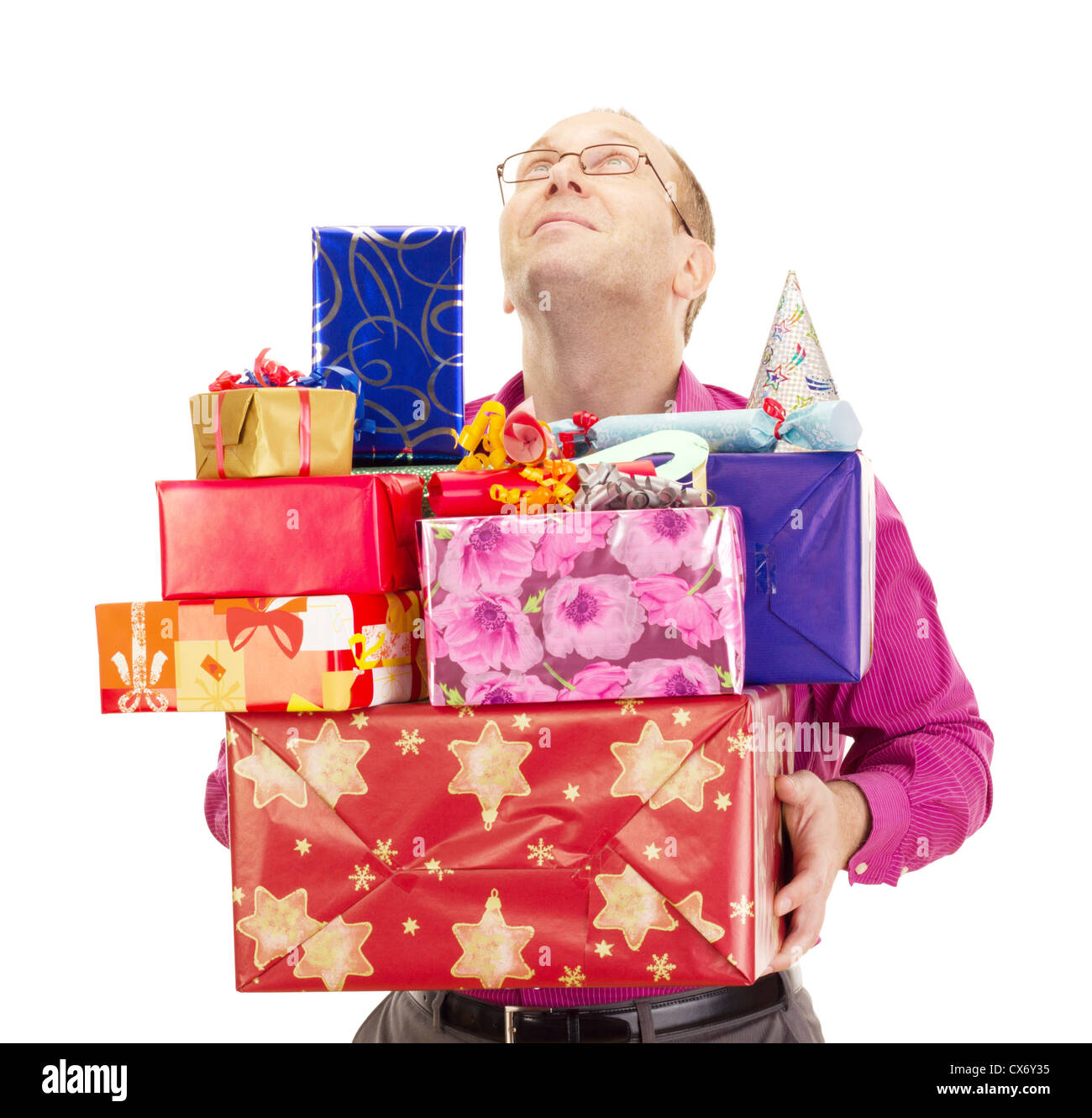 Business person with a lot of gifts Stock Photo - Alamy