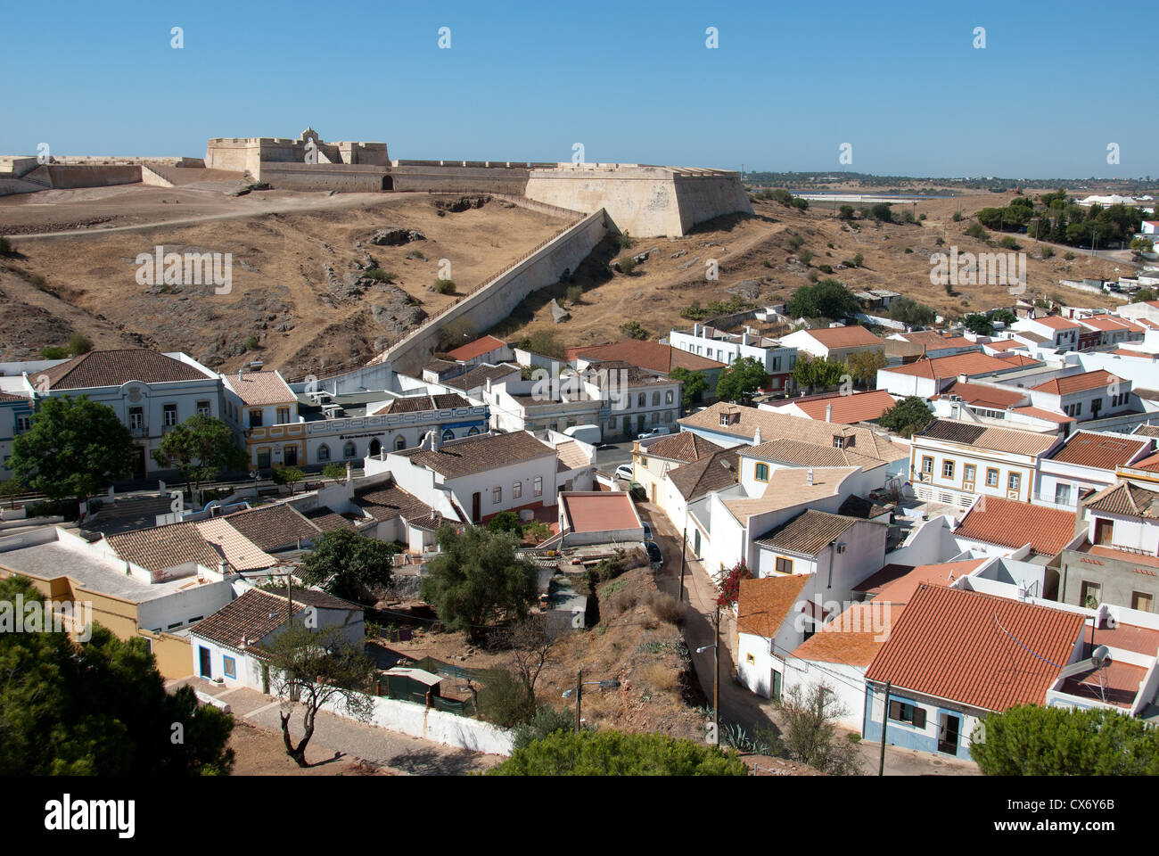ALGARVE, PORTUGAL. The town and fortress of Castro Marim in the far ...