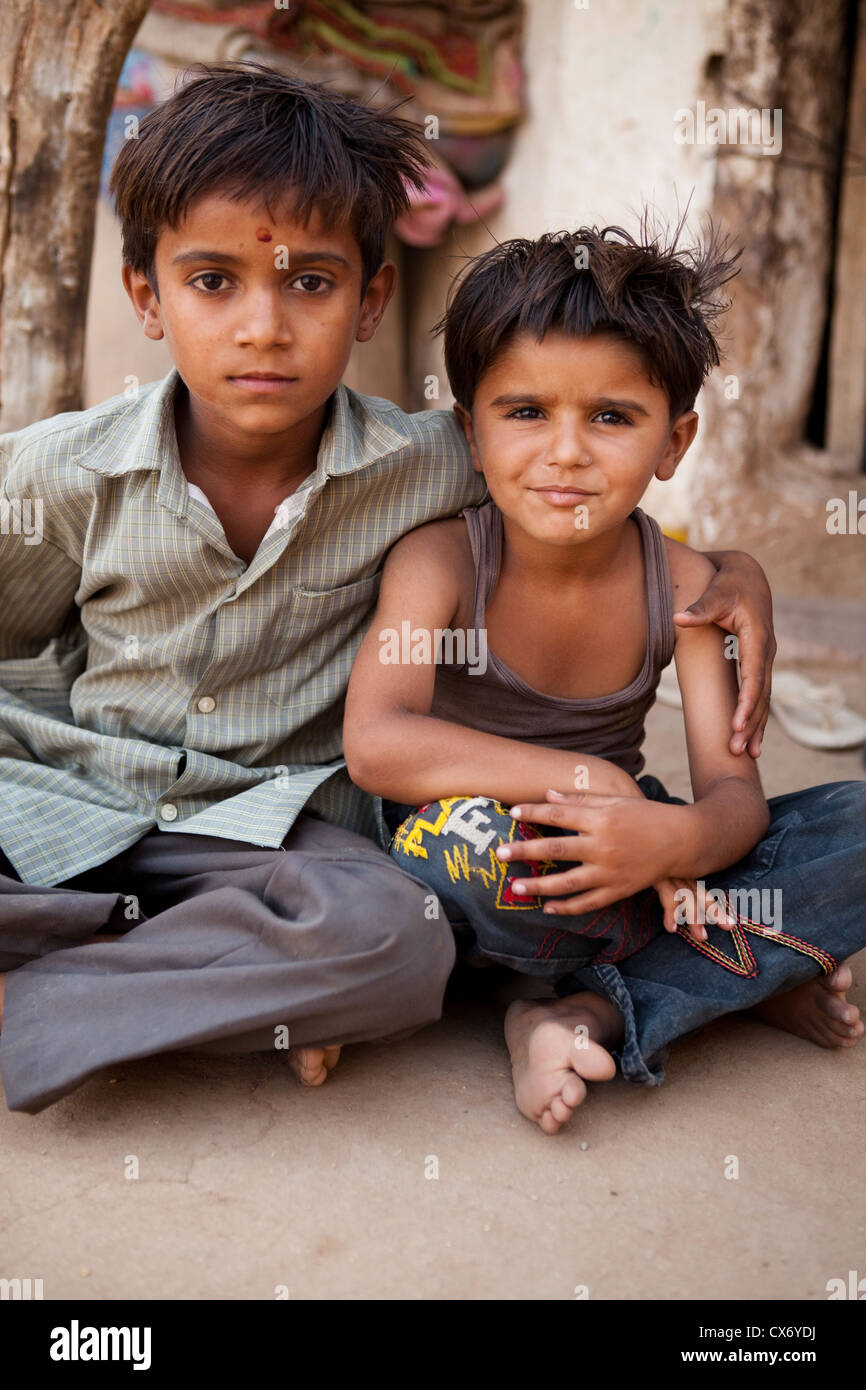 Indian boys in a rural village in the Thar desert, Rajasthan Stock ...