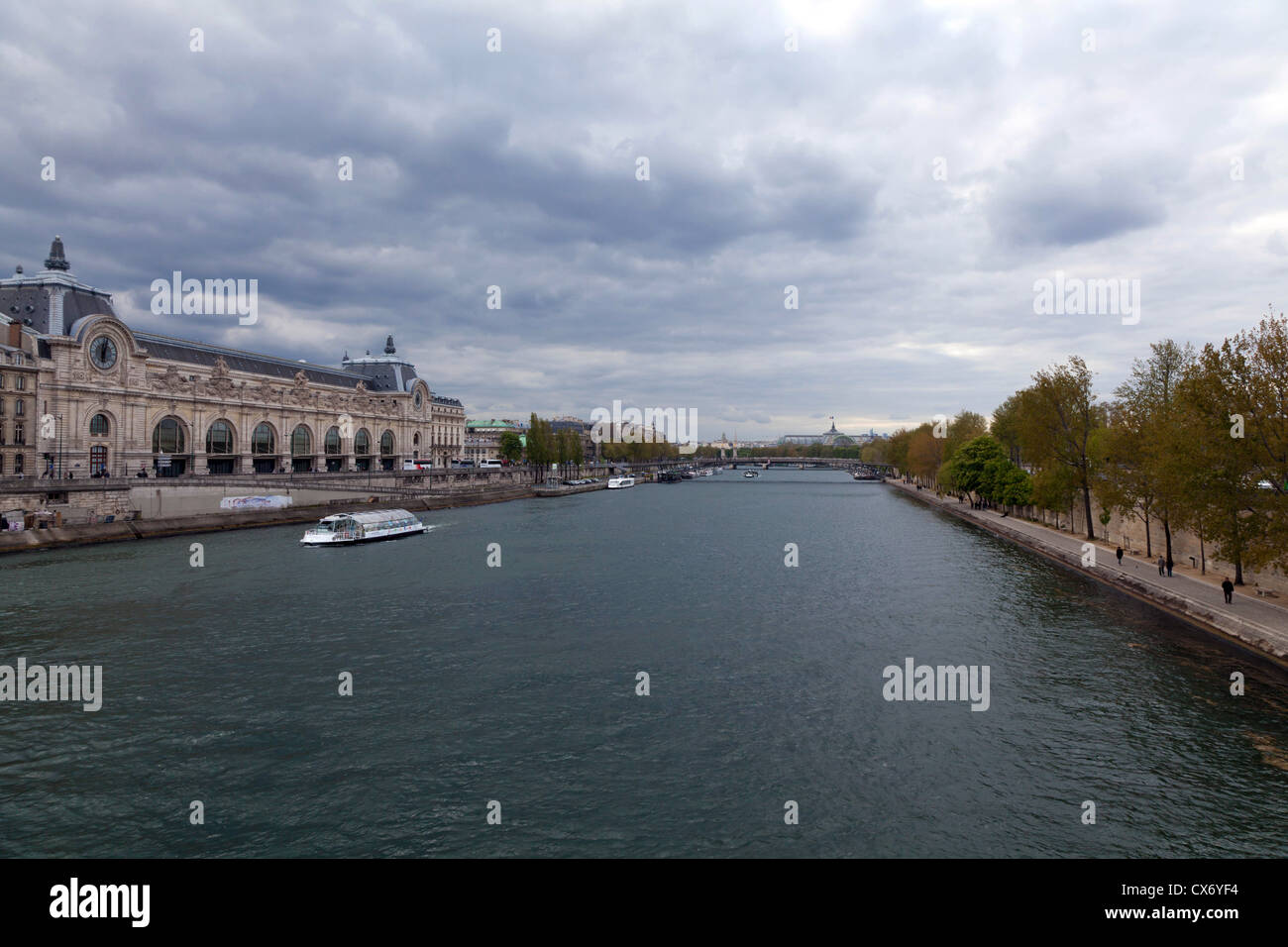 View down the Seine past Musee d'Orsay towards the Grand Palais, on an ...