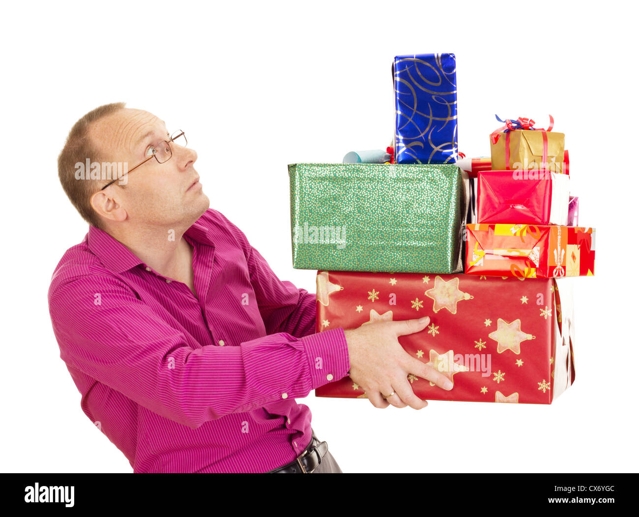 Business person with a lot of gifts Stock Photo - Alamy