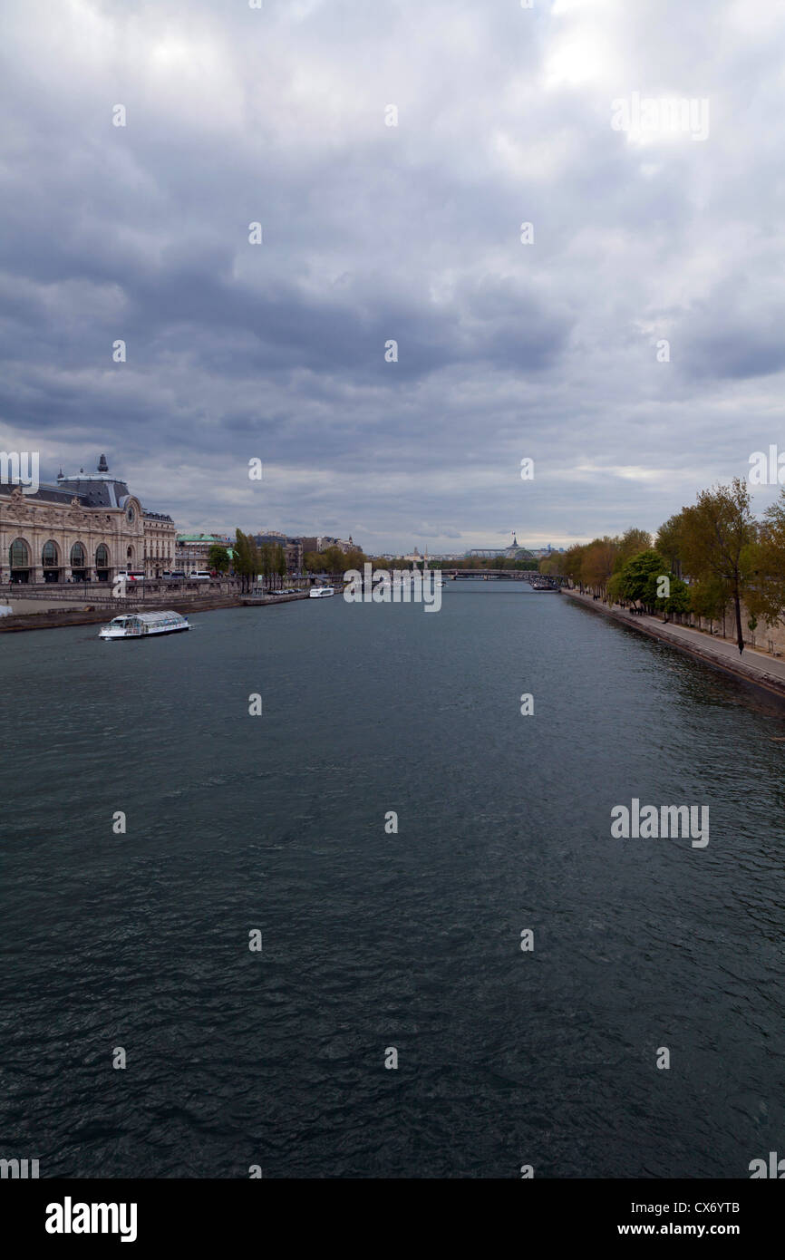 View down the Seine past Musee d'Orsay towards the Grand Palais, on an ...