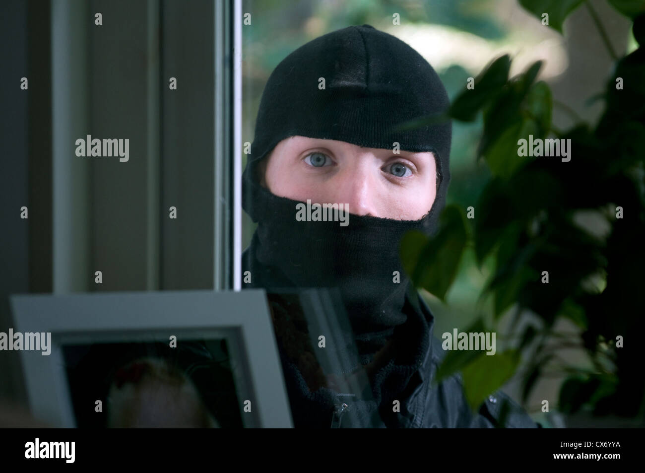 Burglar looking through house window Stock Photo - Alamy