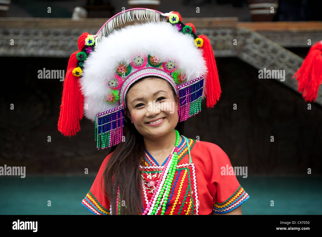 An aboriginal dance performer at the Formosa aboriginal park in Taiwan ...