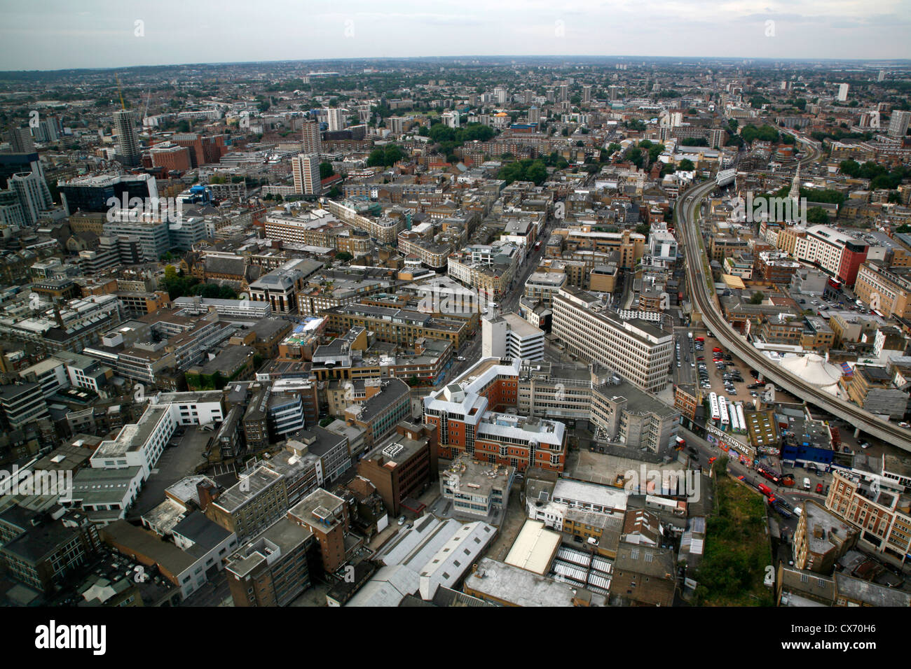 Aerial view of Great Eastern Road and the Overground railway cutting ...