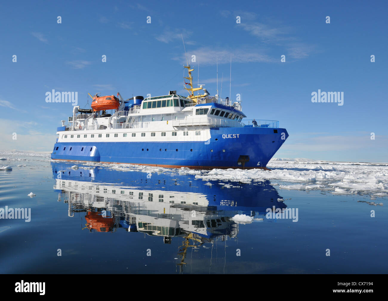 The MS Quest cruise ship in icy waters off Spitsbergen, Svalbard Stock ...