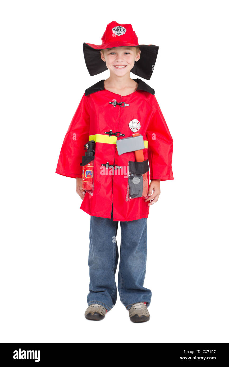 little boy in firefighter uniform, isolated on white Stock Photo - Alamy