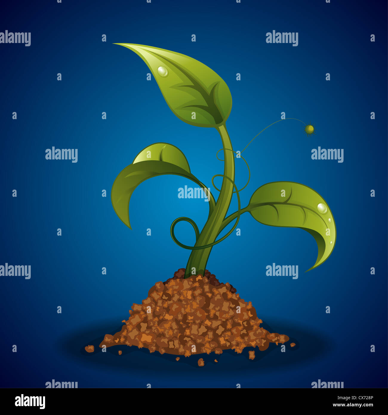 Young Green Sprout from the Ground with Water Drops, vector ...