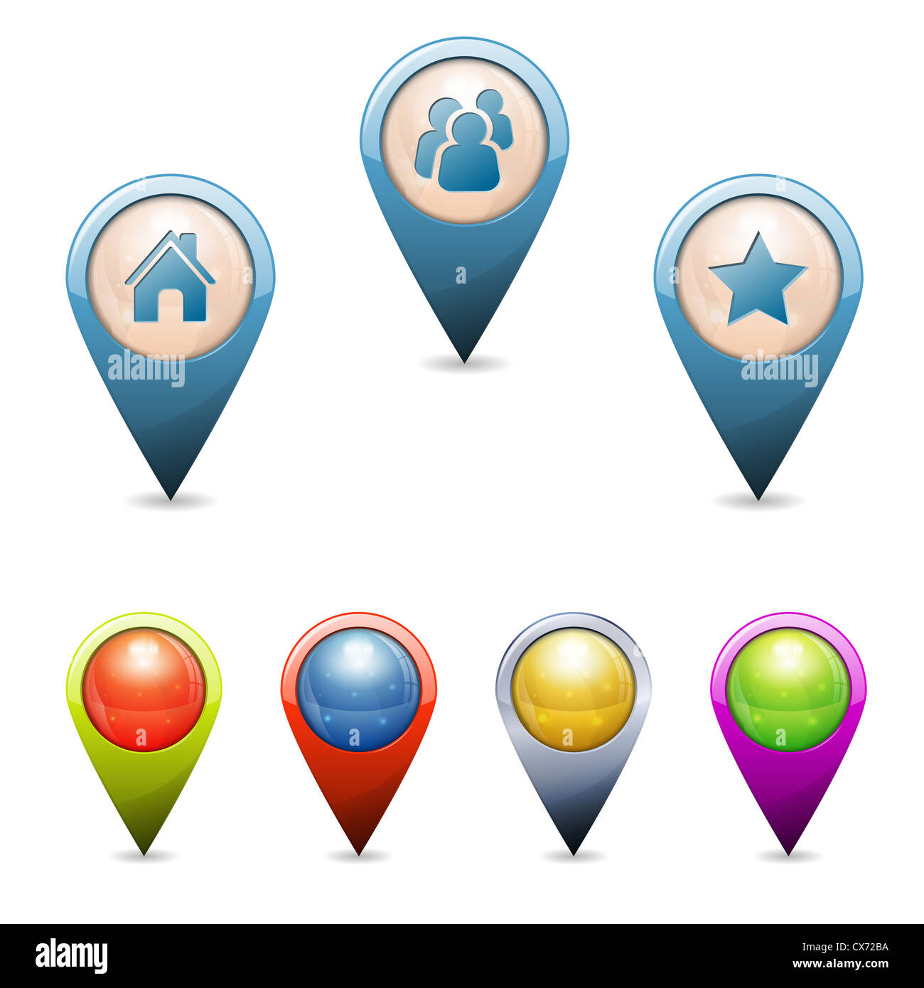 Set 3D Map Pointers with Icons - Home, People, Favorite, isolated ...