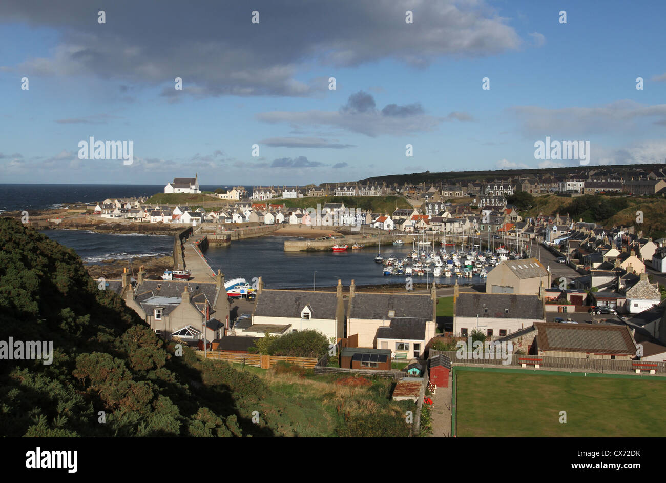 Elevated view of Findochty harbour Scotland September 2012 Stock Photo ...