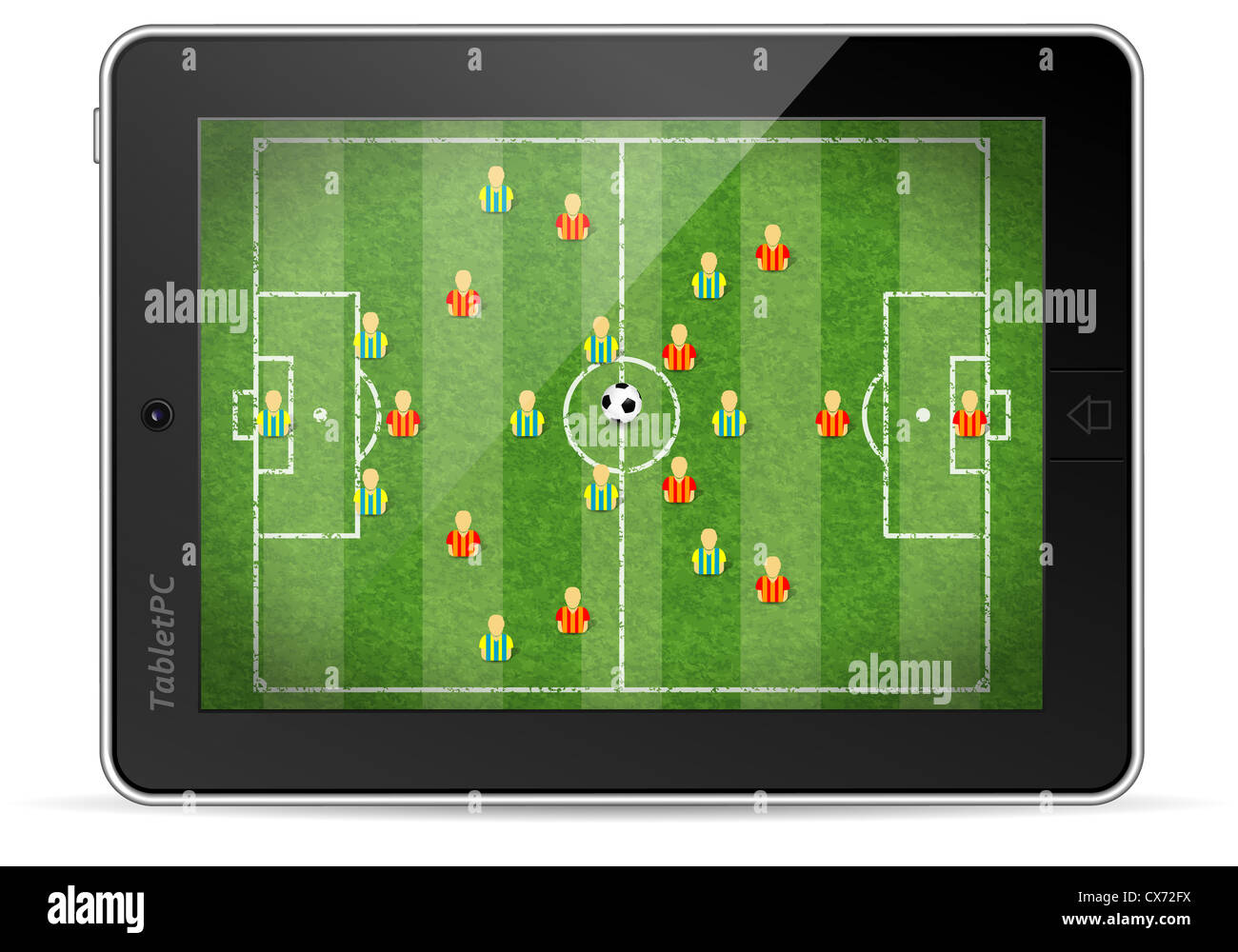 Tablet PC with Football Field with Marking, Icon Soccer Player and Ball ...