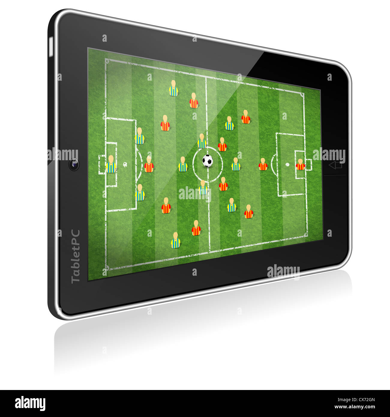Tablet PC with Football Field with Marking, Icon Soccer Player and Ball ...