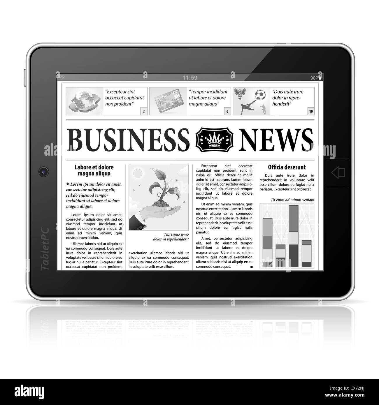 Digital News Concept with Business Newspaper on screen Tablet PC ...