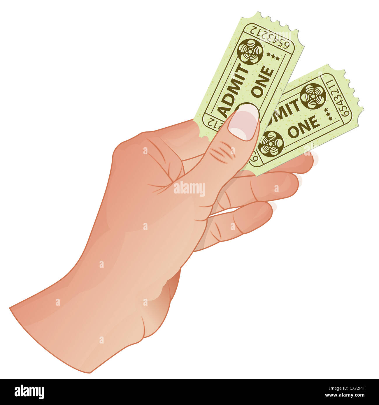 Woman's Hand with a Two Cinema Tickets with Tape Reel, vector ...