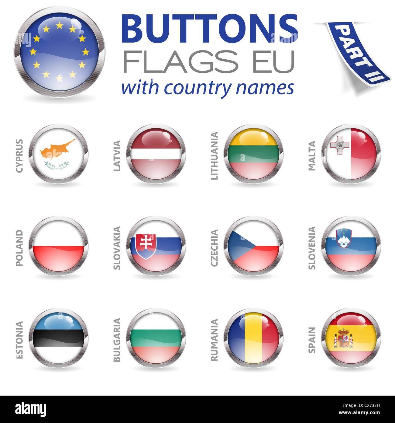 Three Dimensional Buttons with Country Flags for European Union (EU ...