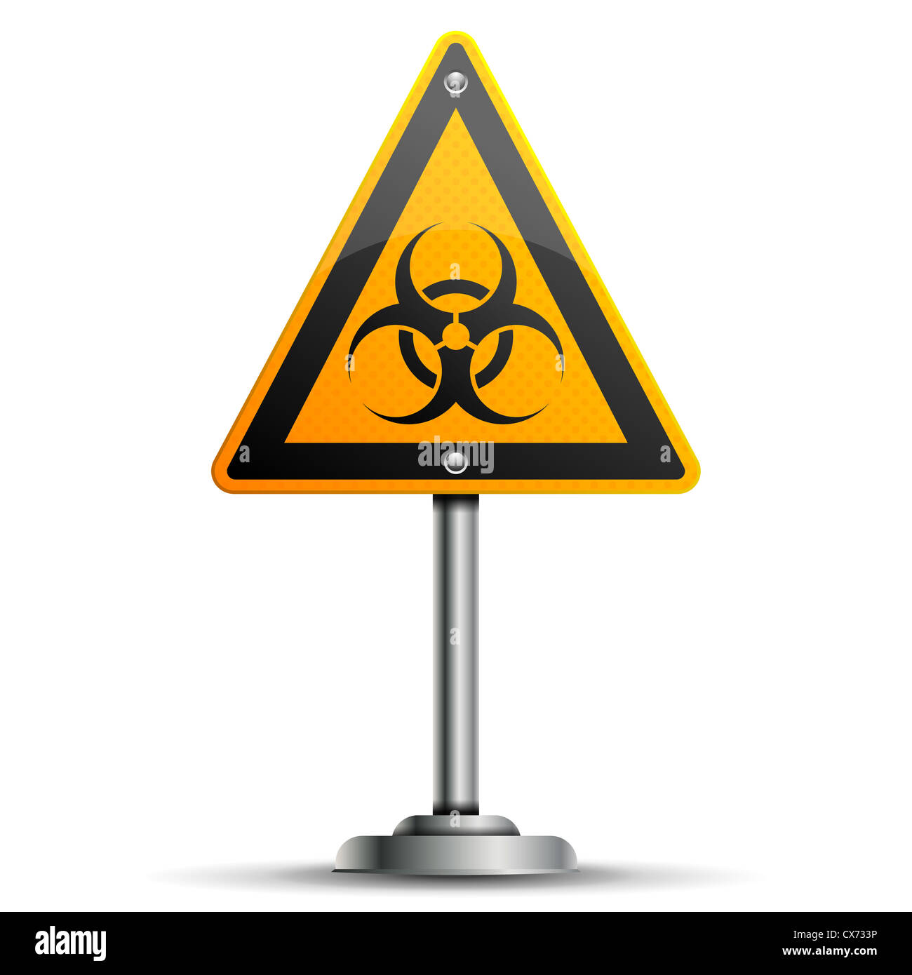 Pole with a Warning Road Sign with Biohazard, isolated on white ...
